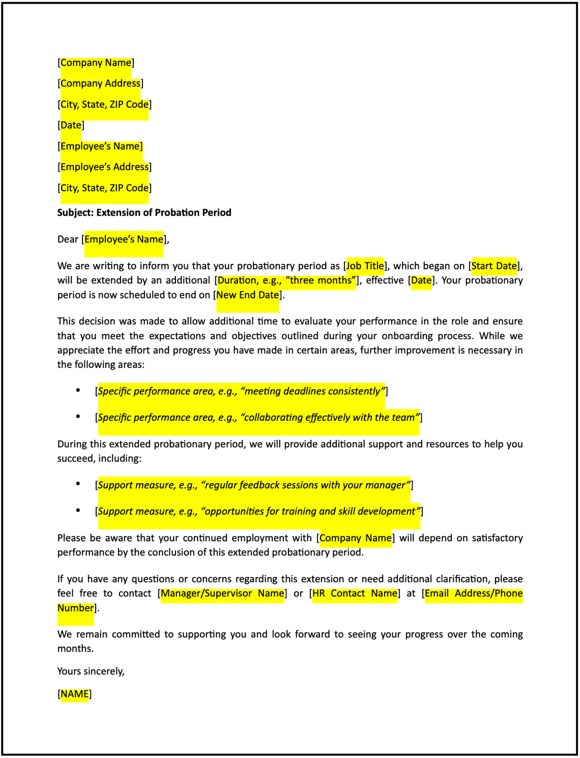 Probation period extension letter: Free template