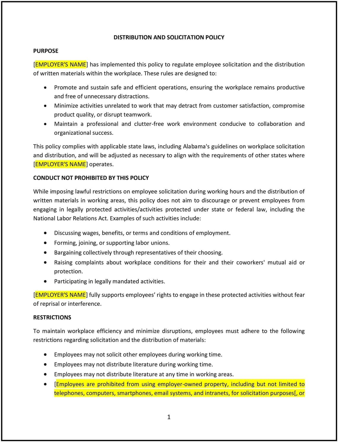 Distribution and solicitation policy (Alabama): Free template