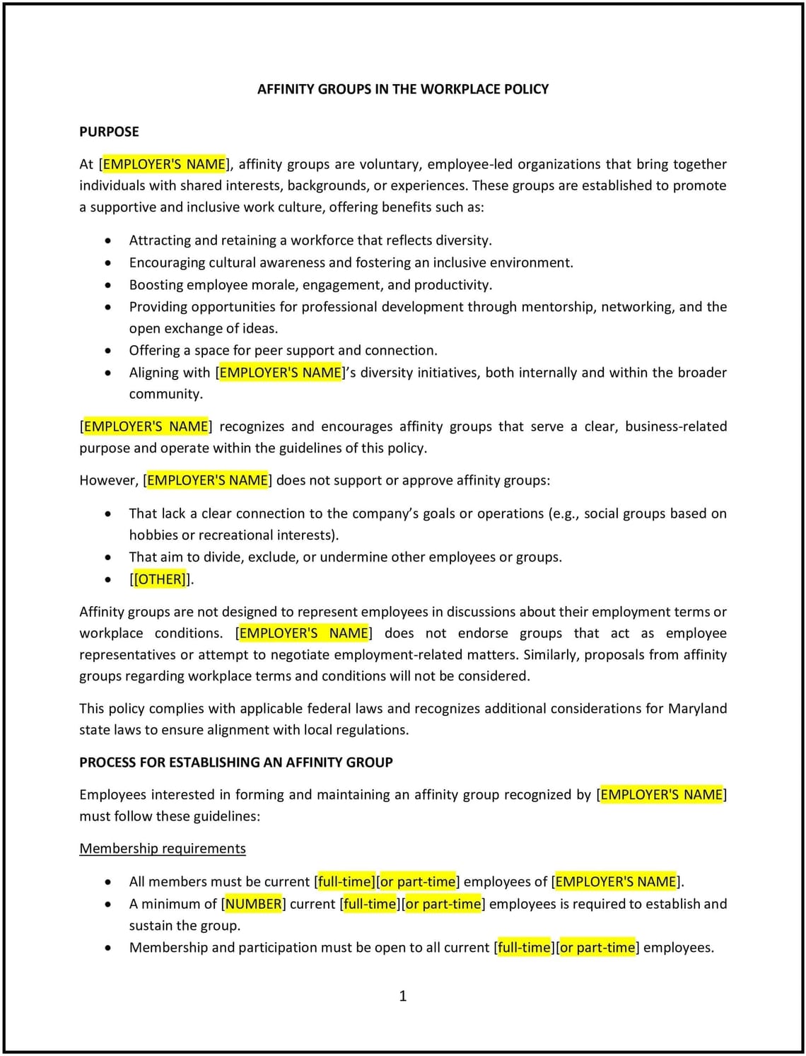 Affinity groups in the workplace policy (Maryland): Free template