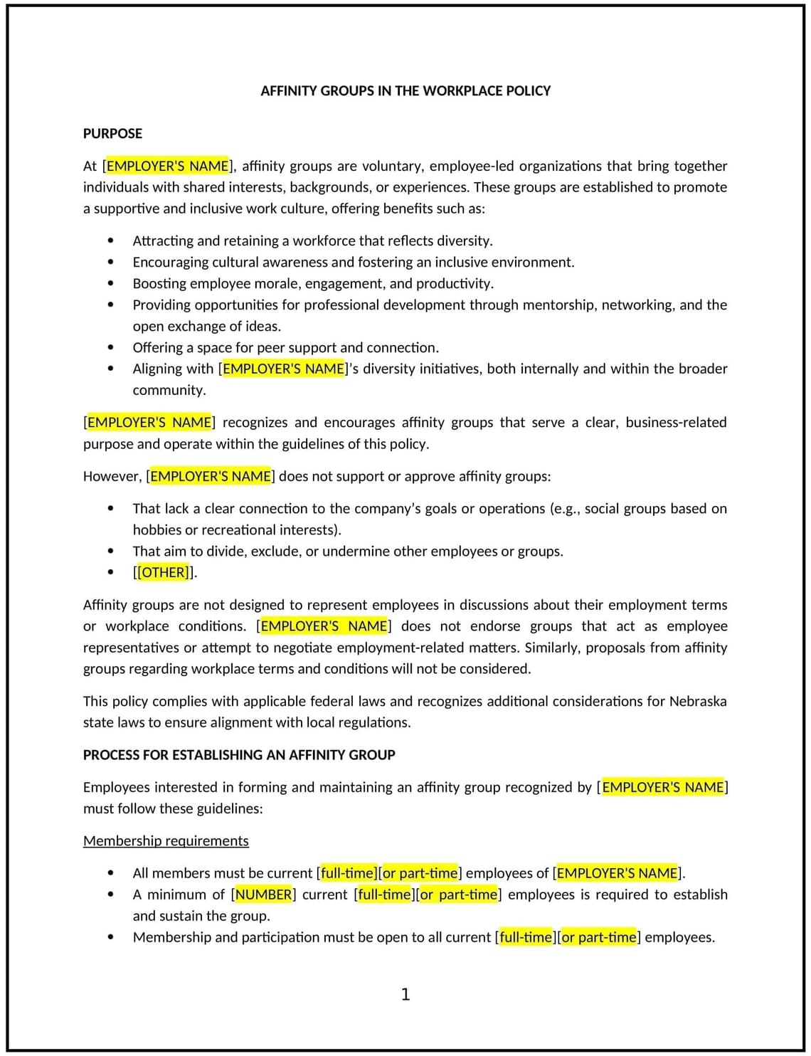 Affinity groups in the workplace (Nebraska): Free template