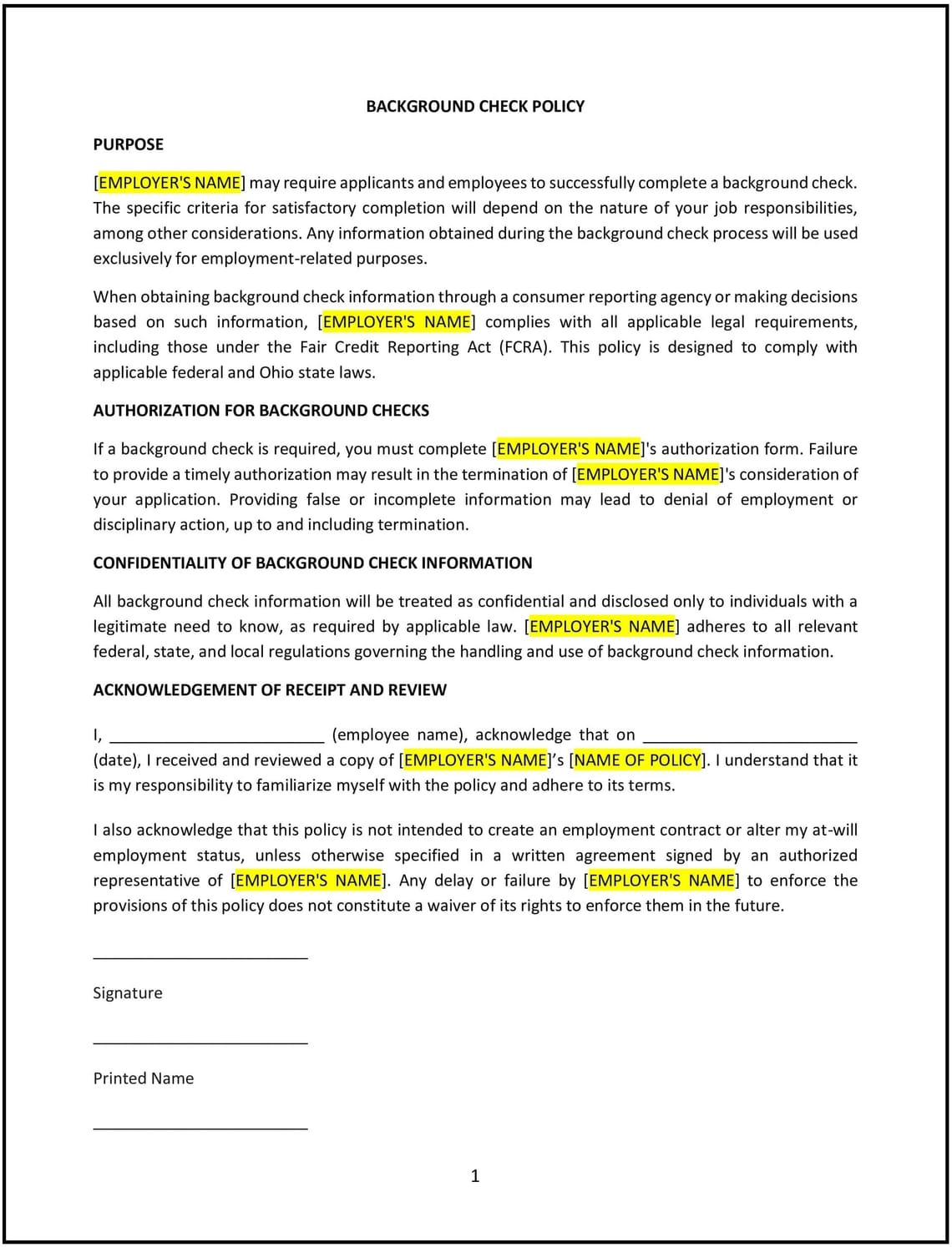 Background check policy (Ohio): Free template