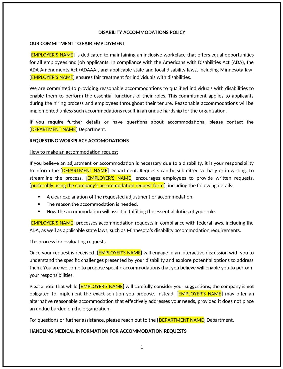Disability accommodations policy (Minnesota): Free template