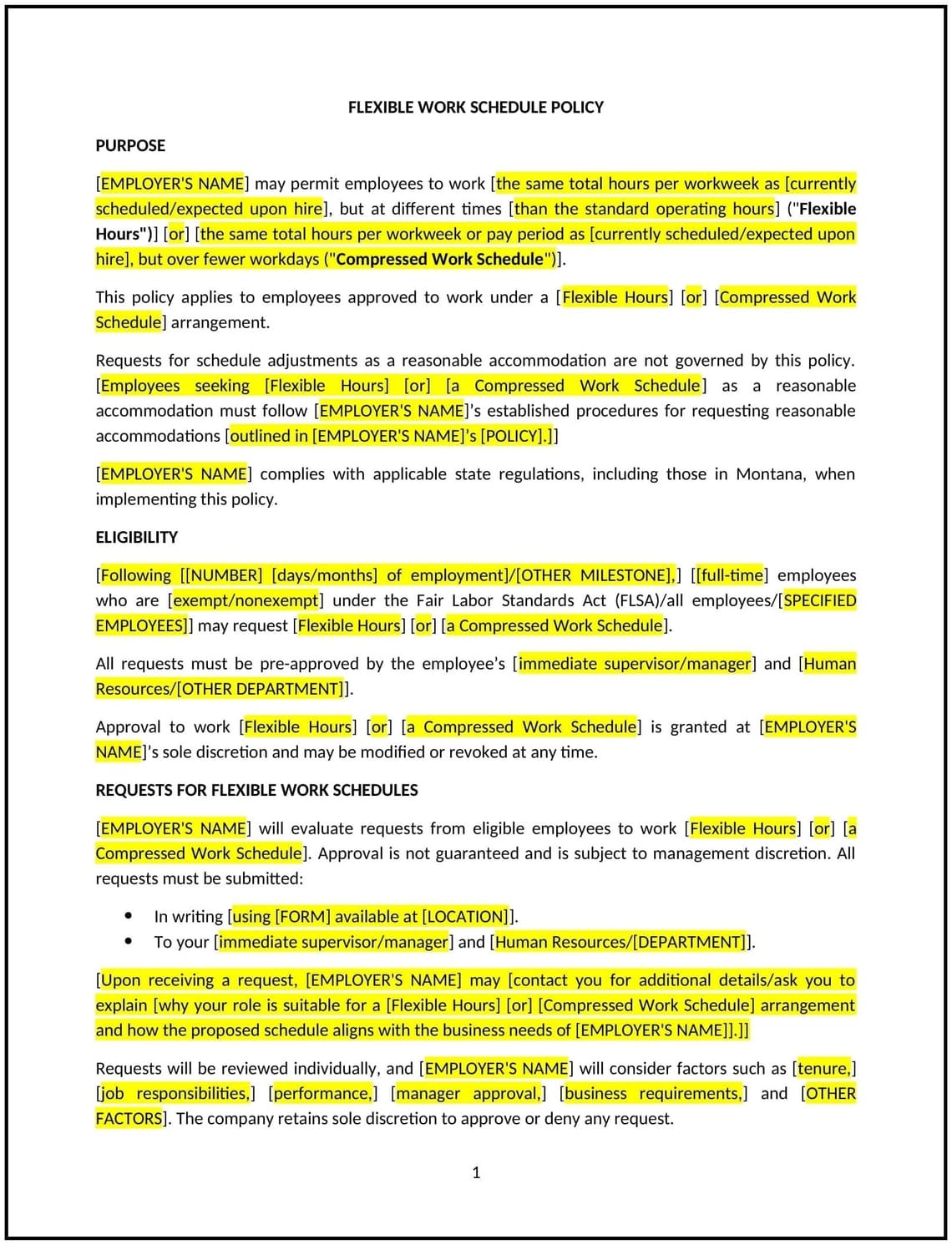 Flexible work schedule policy (Montana): Free template