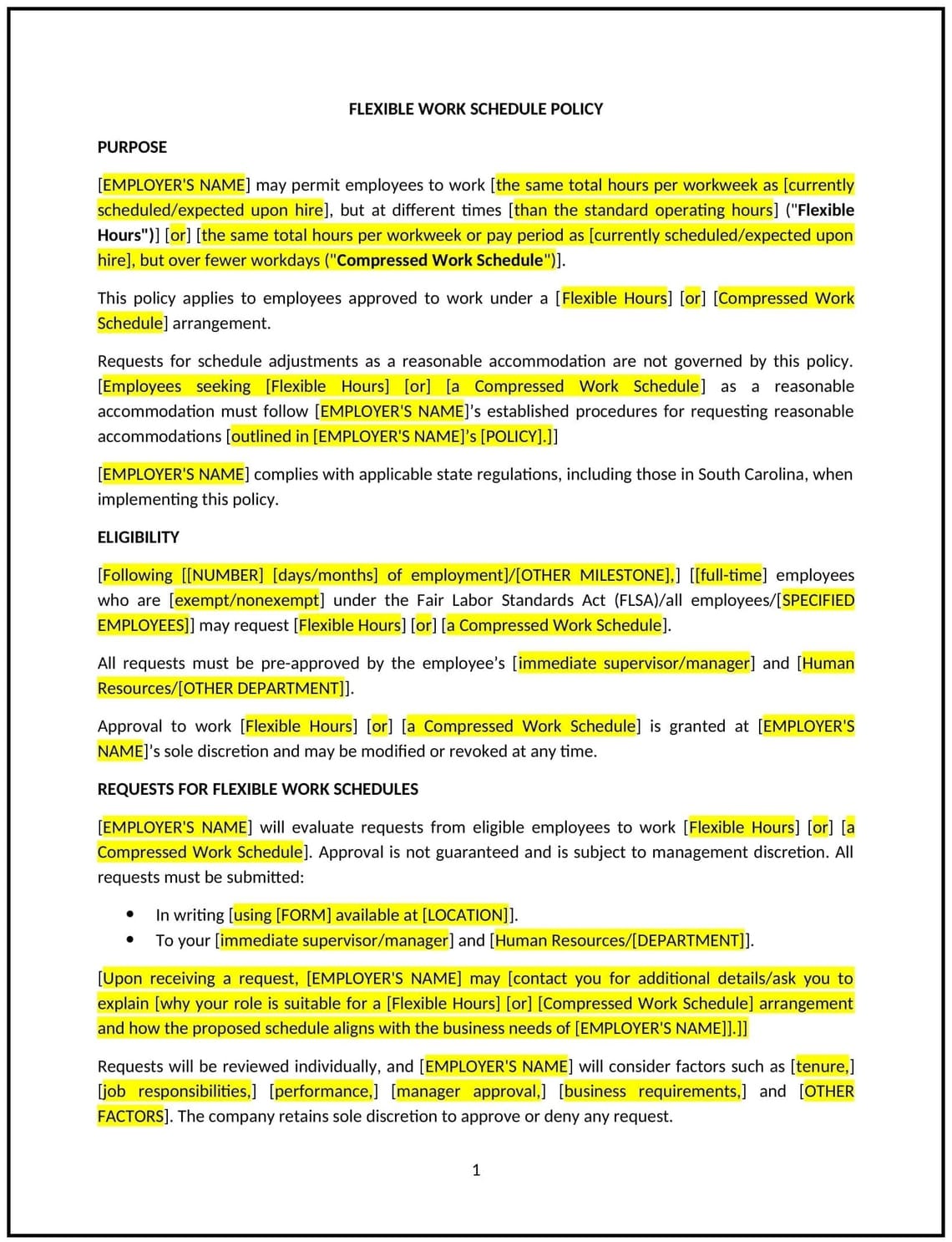 Flexible work schedule policy (South Carolina): Free template