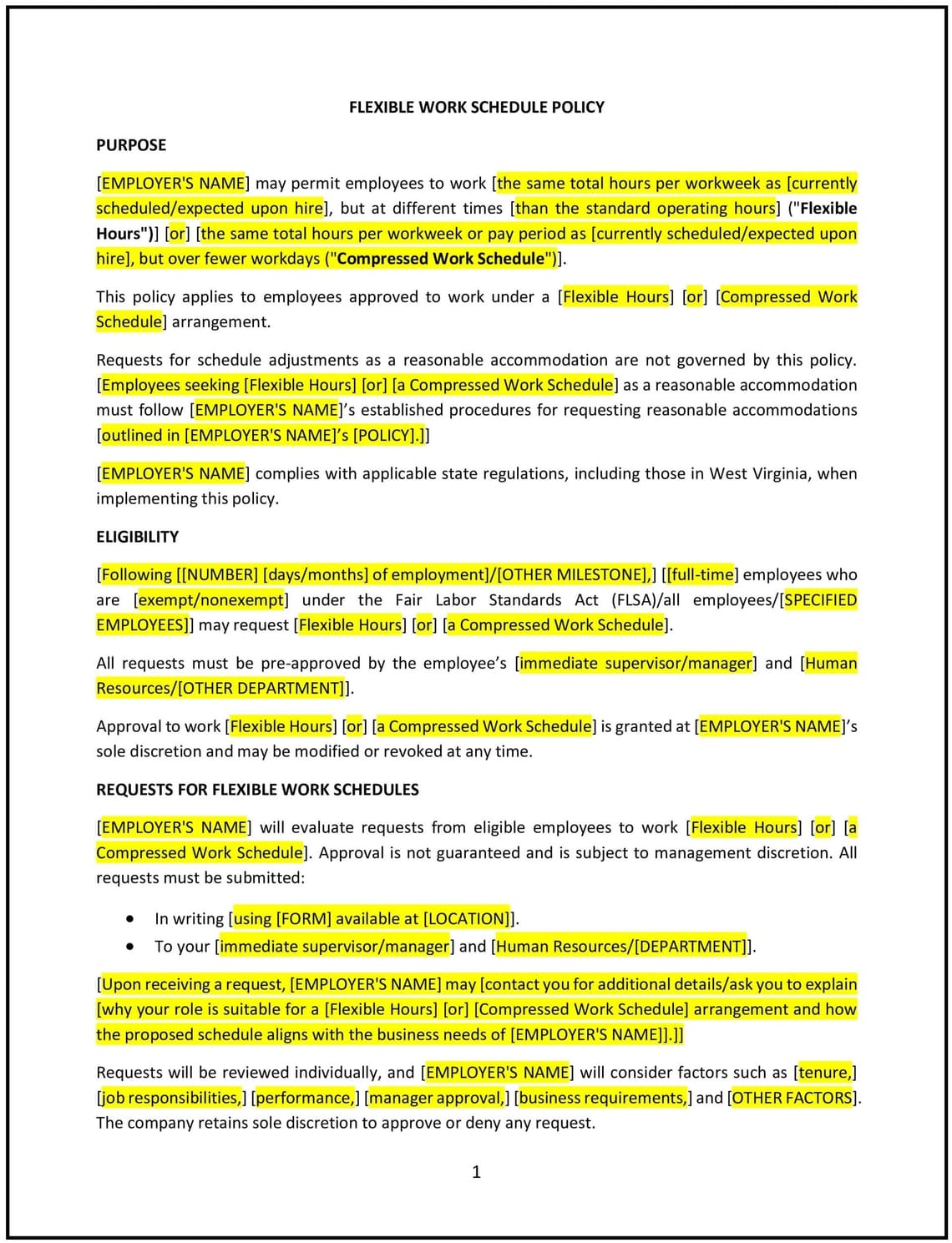 Flexible work schedule policy (West Virginia): Free template