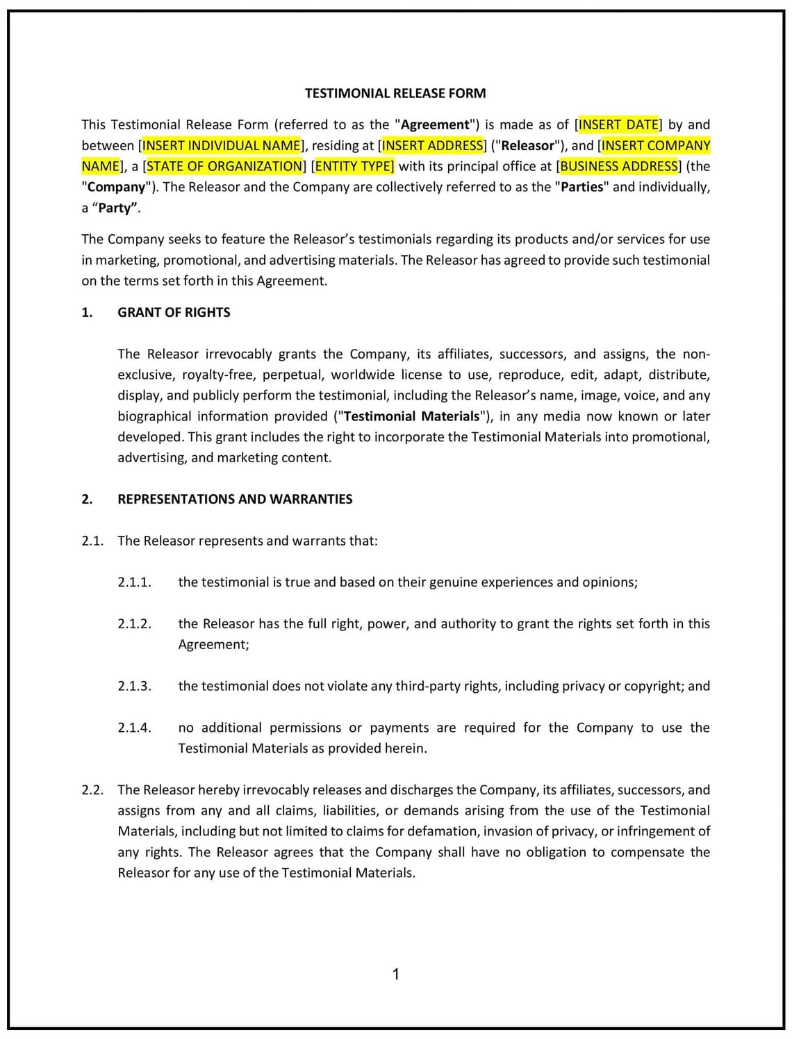 Testimonial Release Form (Arkansas): Free template