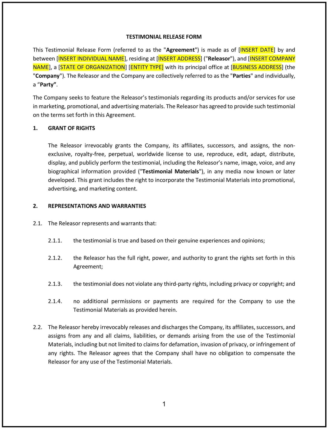 Testimonial Release Form (Idaho): Free template