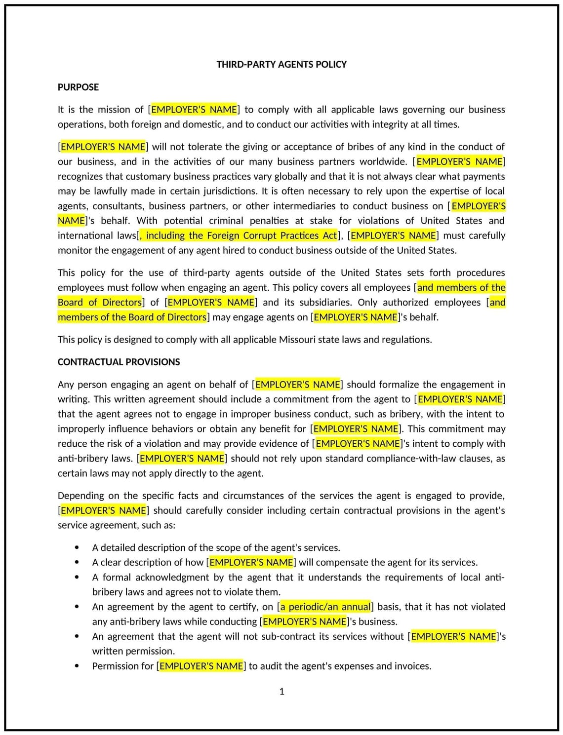 Third-party agents policy (Missouri): Free template