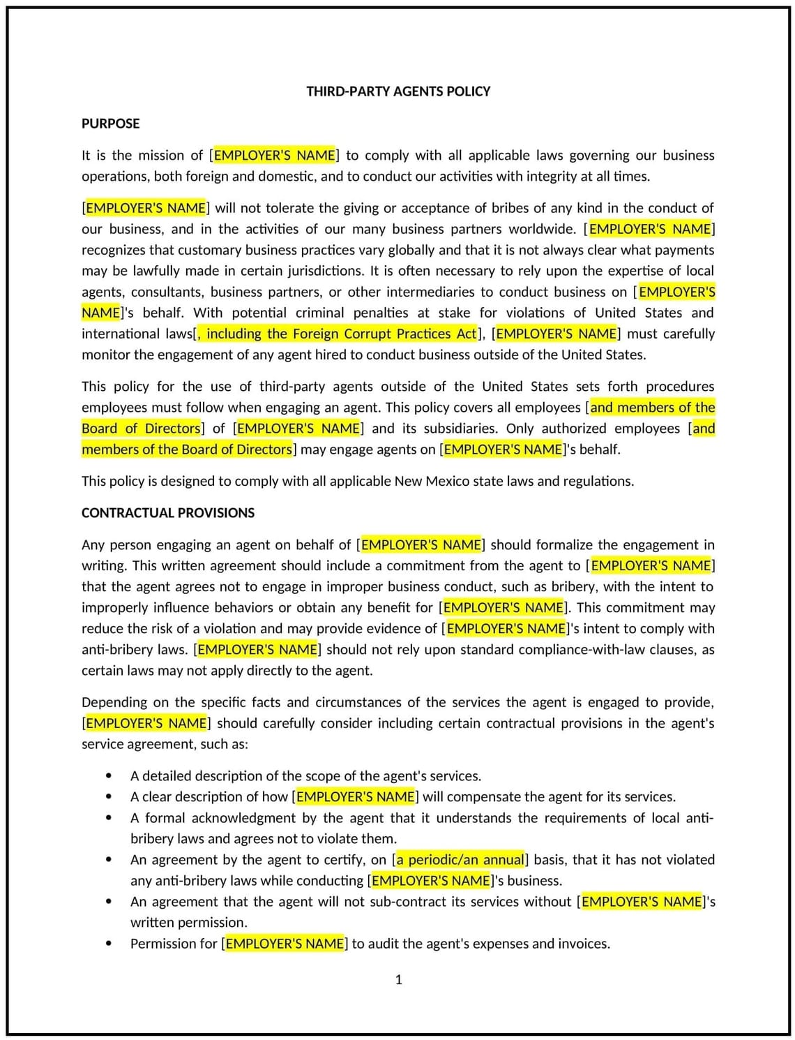 Third-party agents policy (New Mexico): Free template