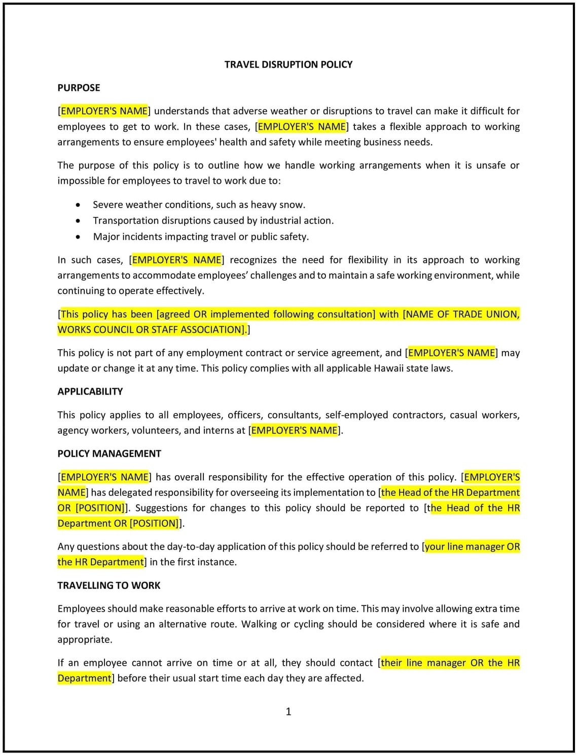 Travel disruption policy (Hawaii): Free template