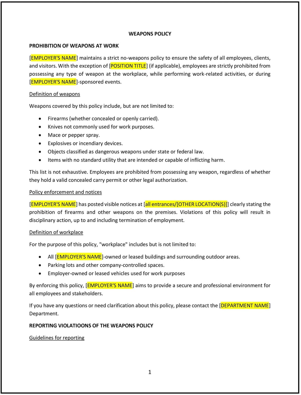 Weapons policy (Colorado): Free template