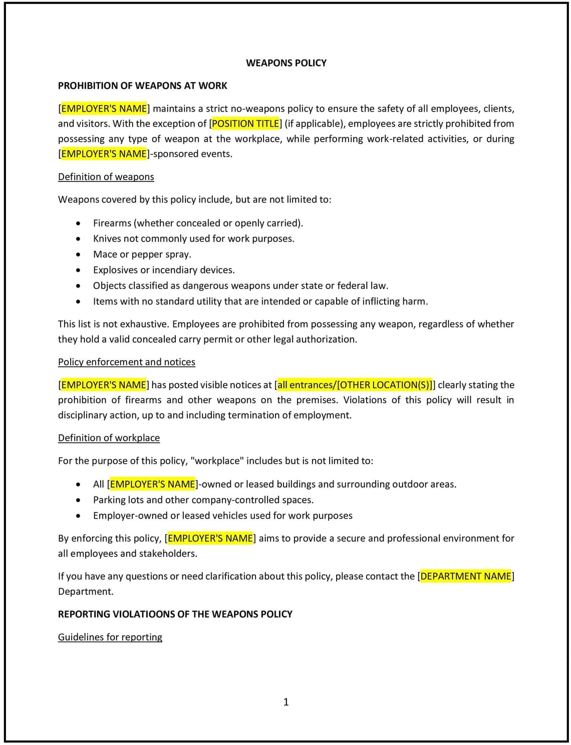 Weapons policy (Wyoming): Free template