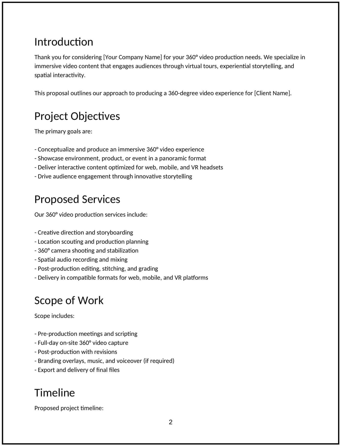 360° video production proposal: Free template