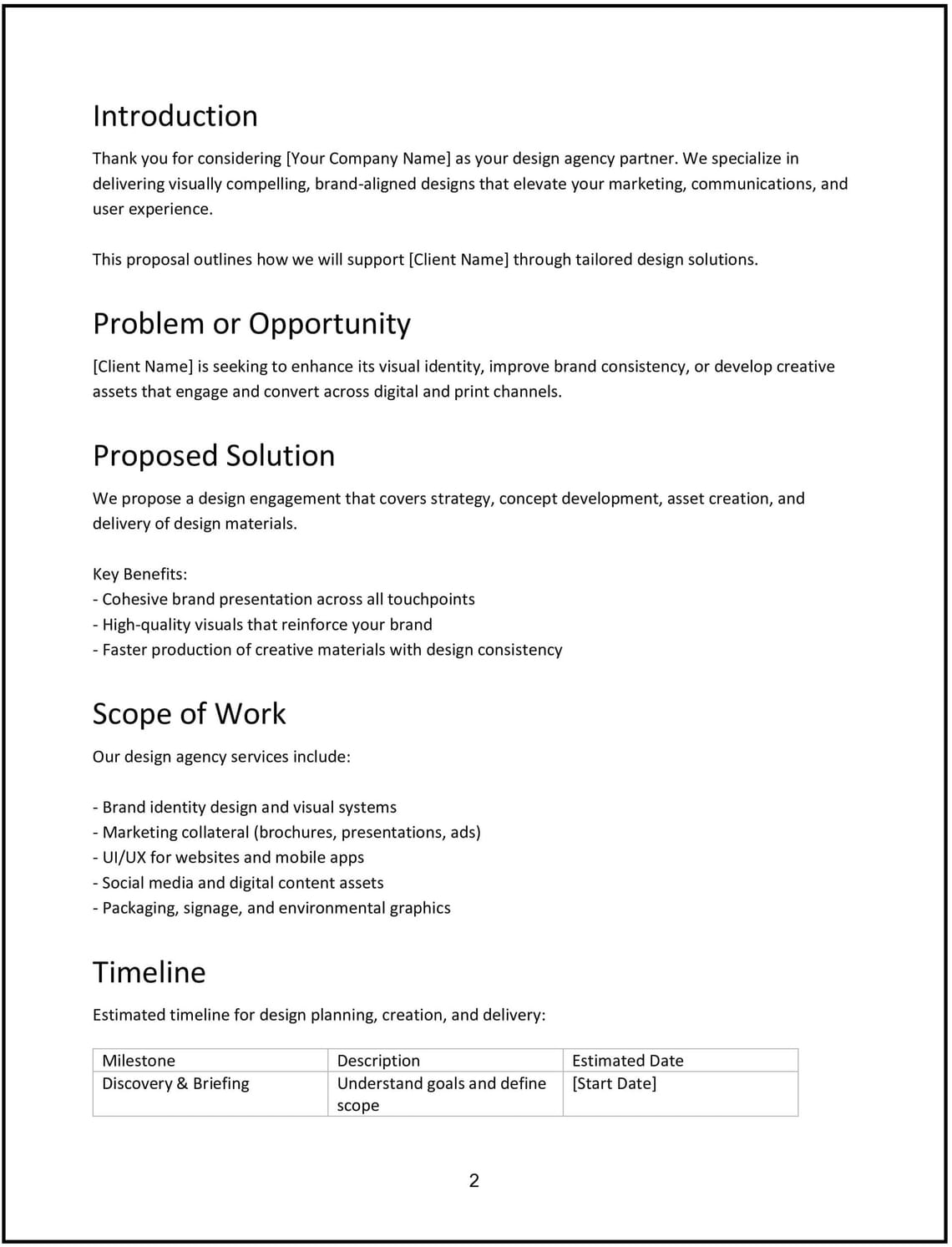 Design agency proposal: Free template