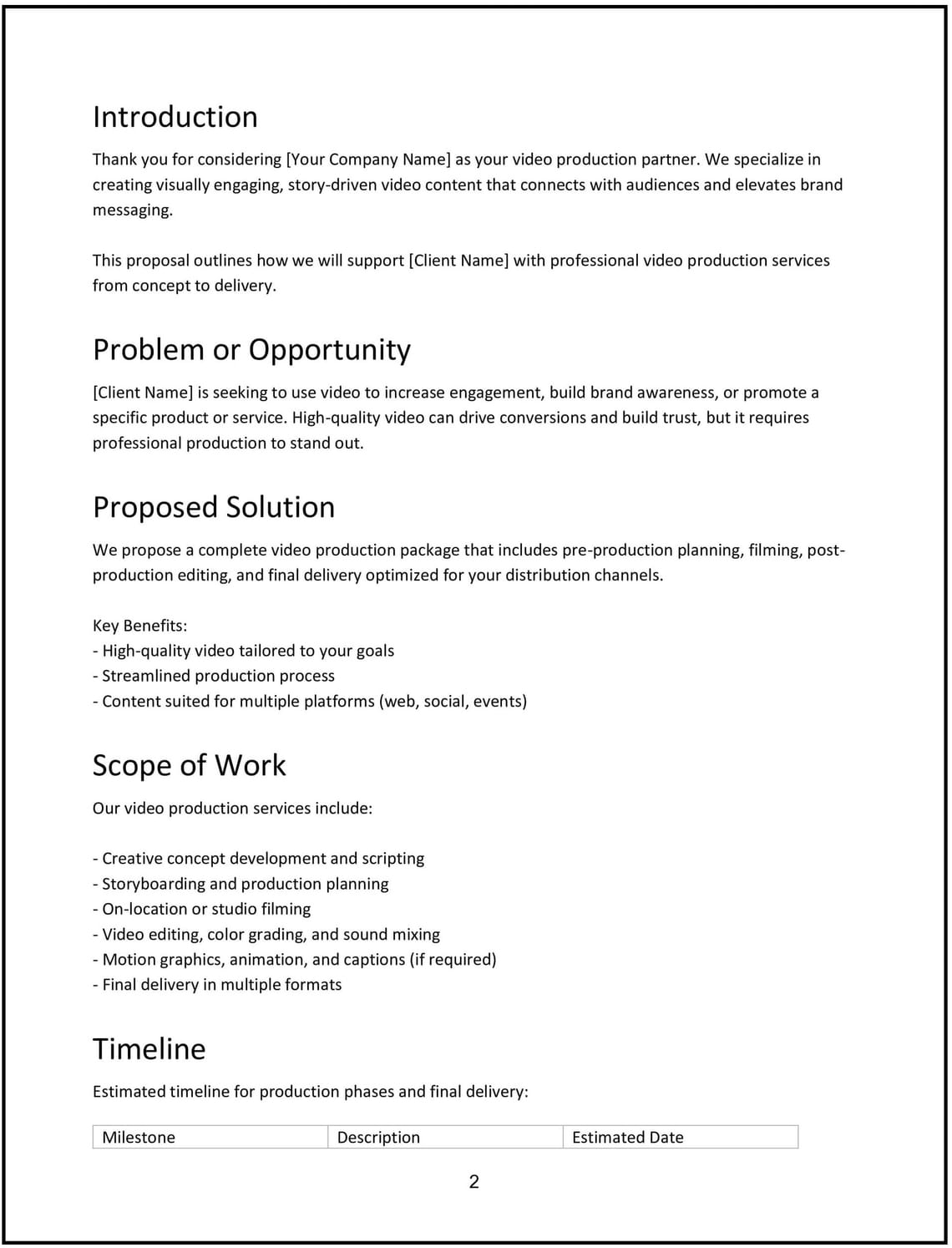 Video production agency proposal: Free template