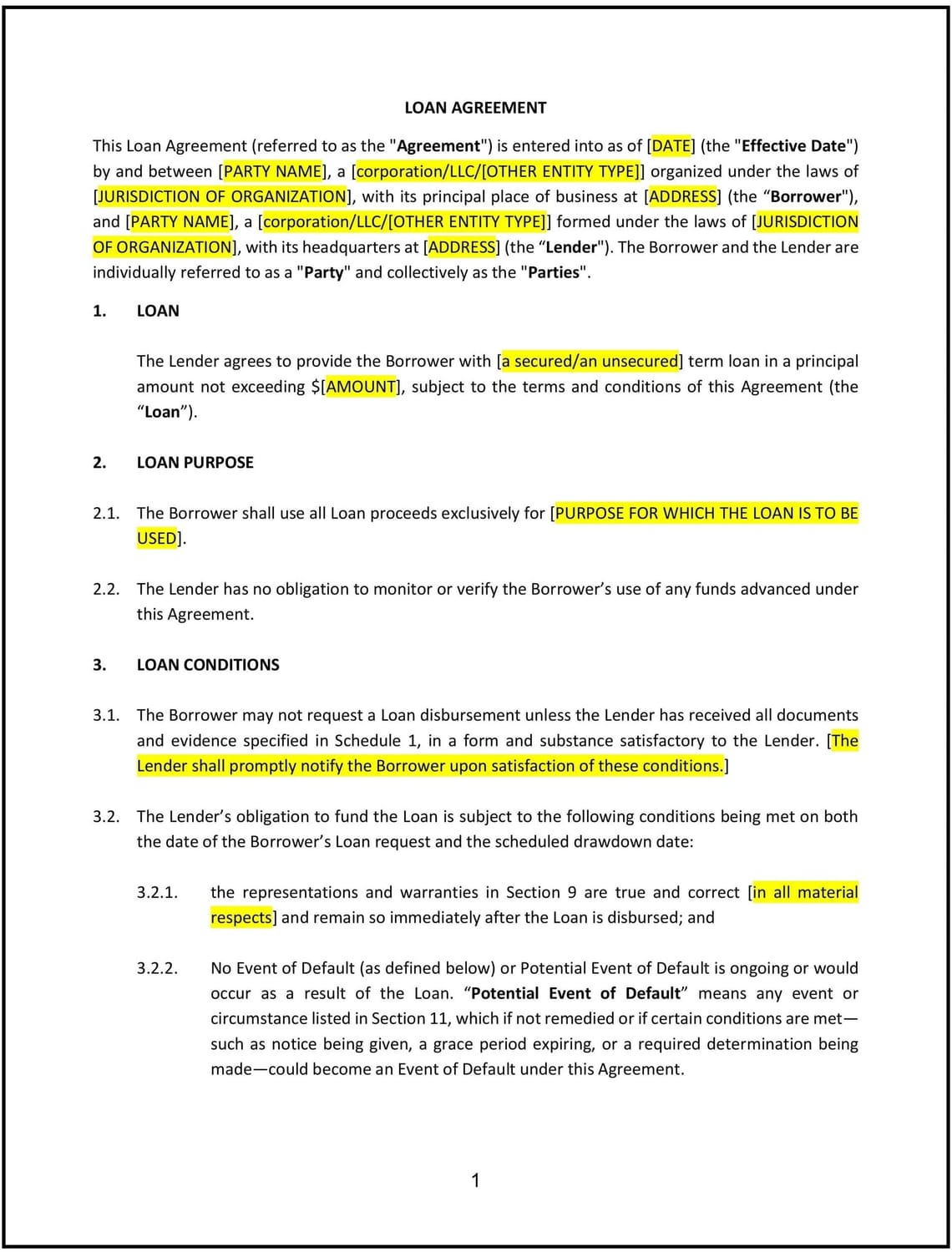 Loan Agreement (Business) (Nebraska): Free template