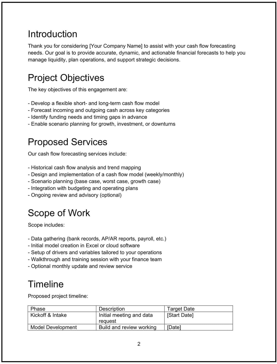Cash flow forecasting proposal: Free template