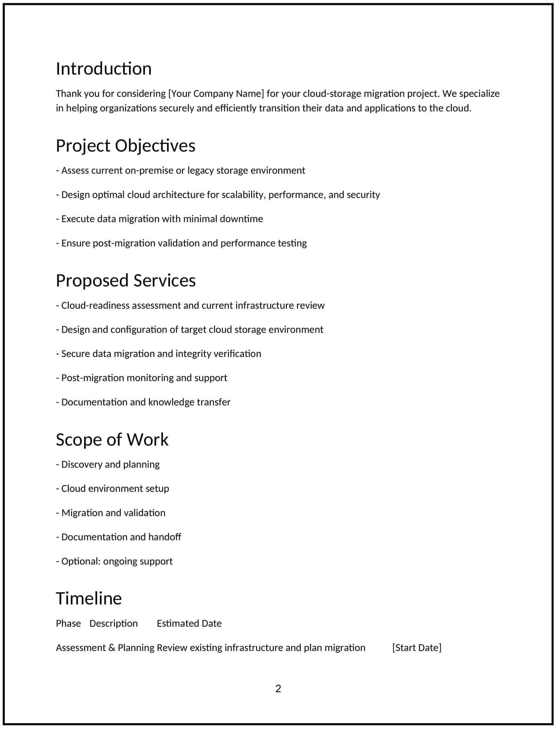 Cloud storage migration proposal: Free template