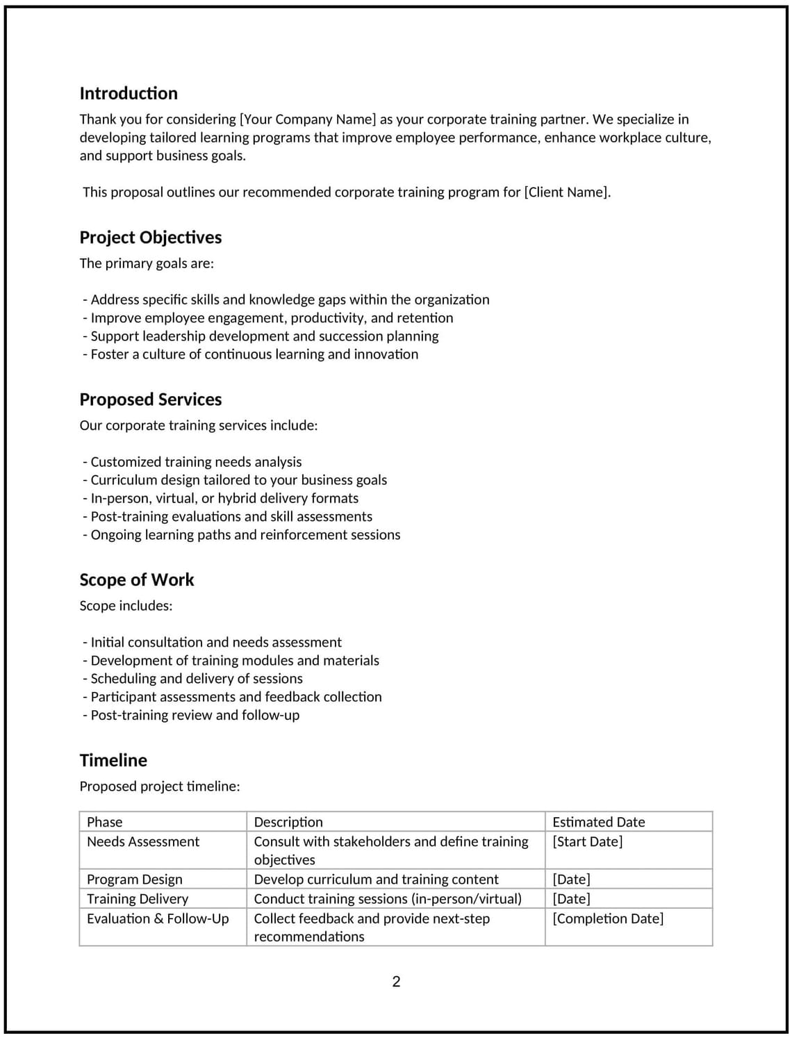 Corporate training proposal: Free template