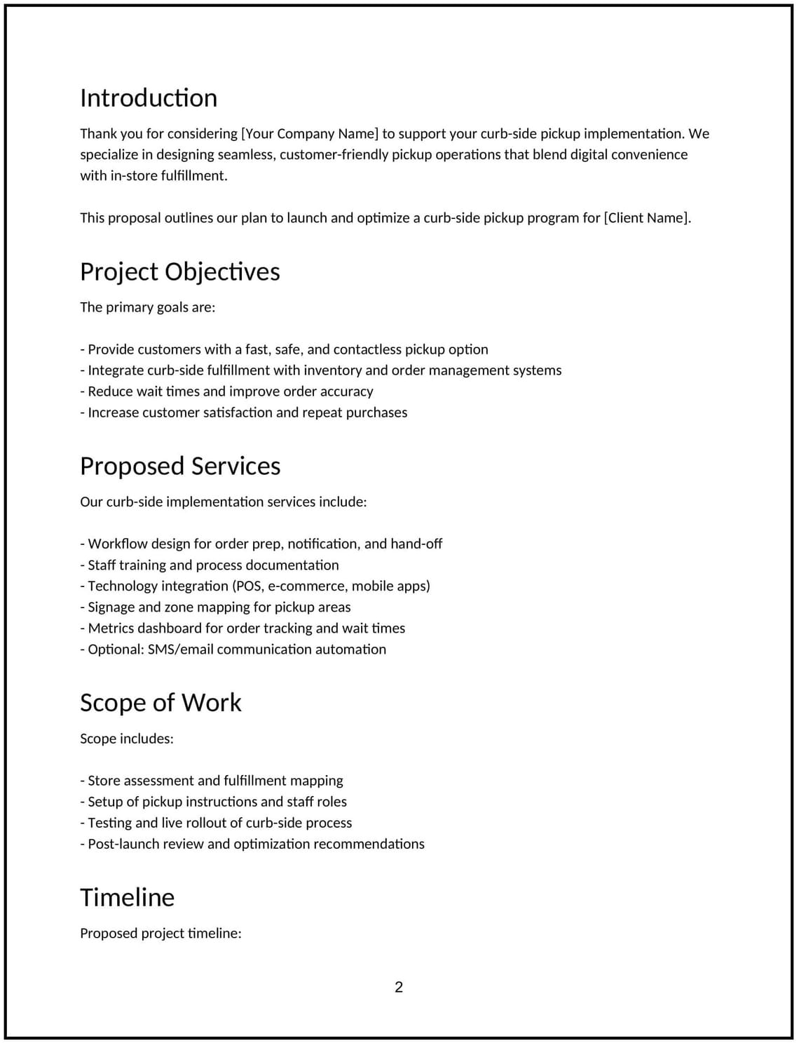 Curb-side pickup implementation proposal: Free template