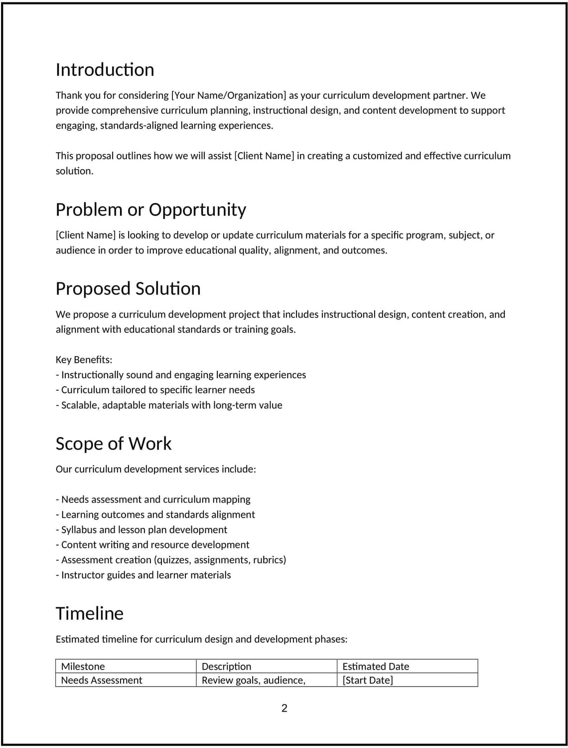 Curriculum development proposal: Free template