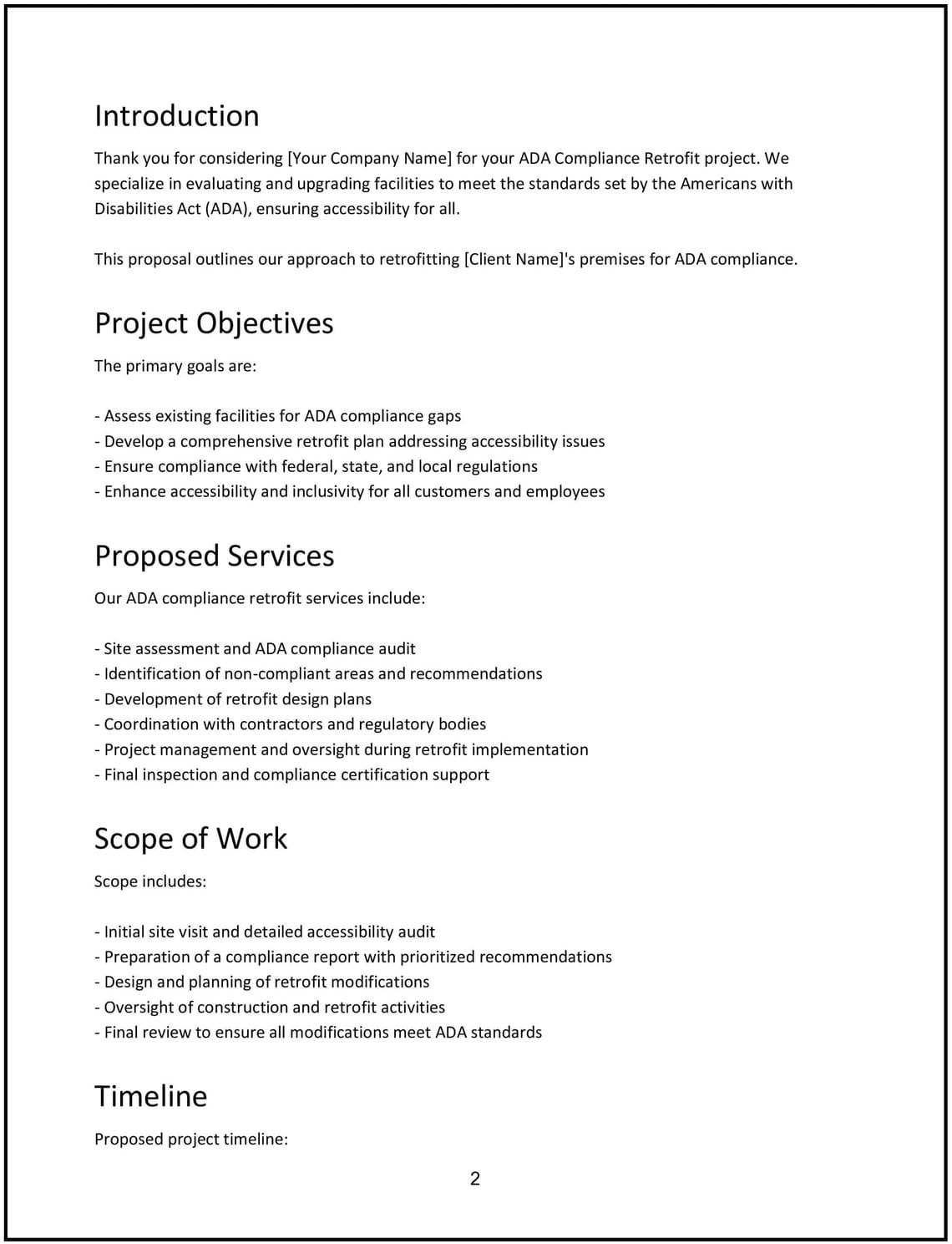 ADA compliance retrofit proposal: Free template