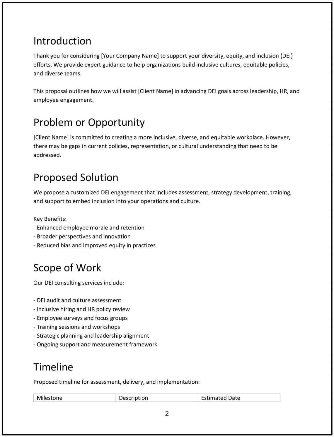 Diversity and inclusion proposal: Free template