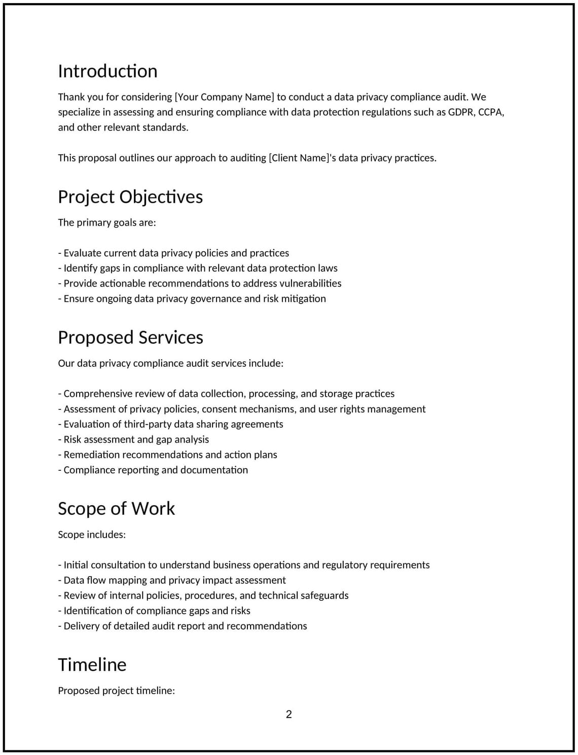 Data privacy compliance audit proposal: Free template