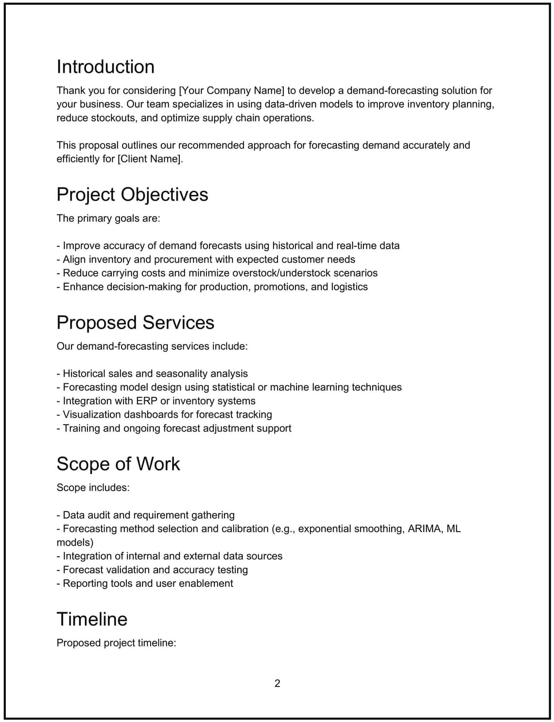 Demand forecasting proposal: Free template