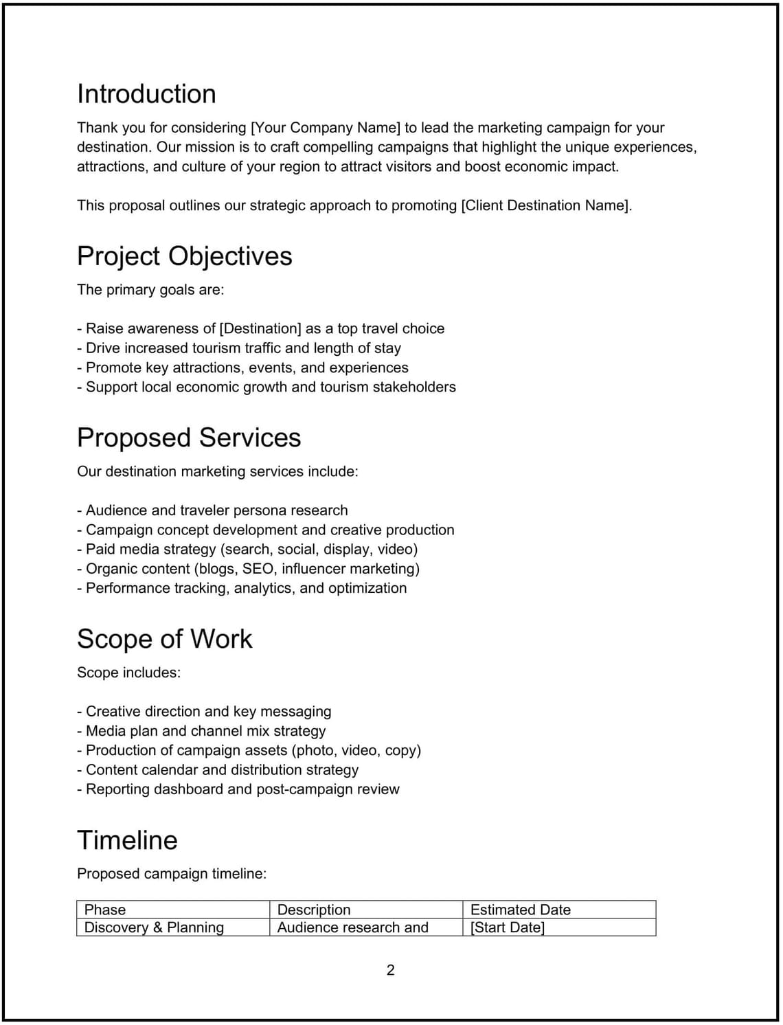 Destination marketing campaign proposal: Free template