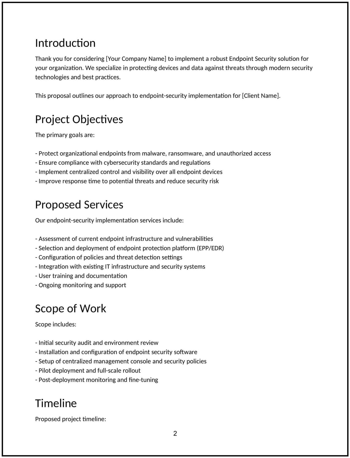 Endpoint security implementation proposal: Free template