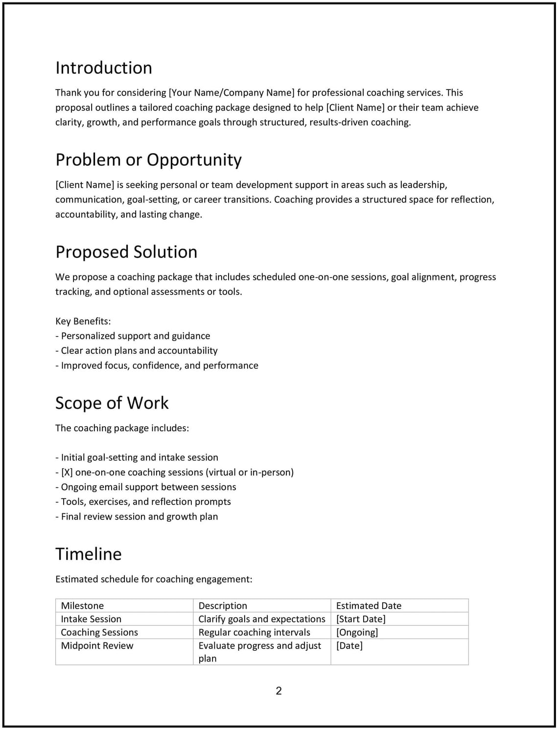Coaching package proposal: Free template