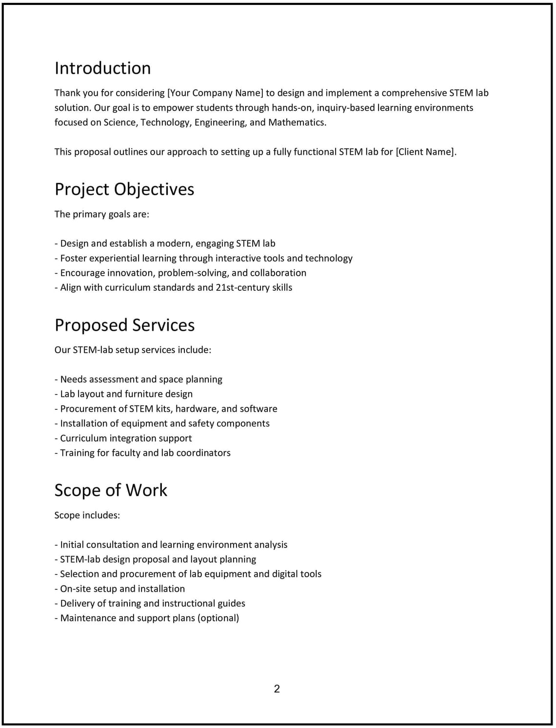 STEM-lab setup proposal: Free template