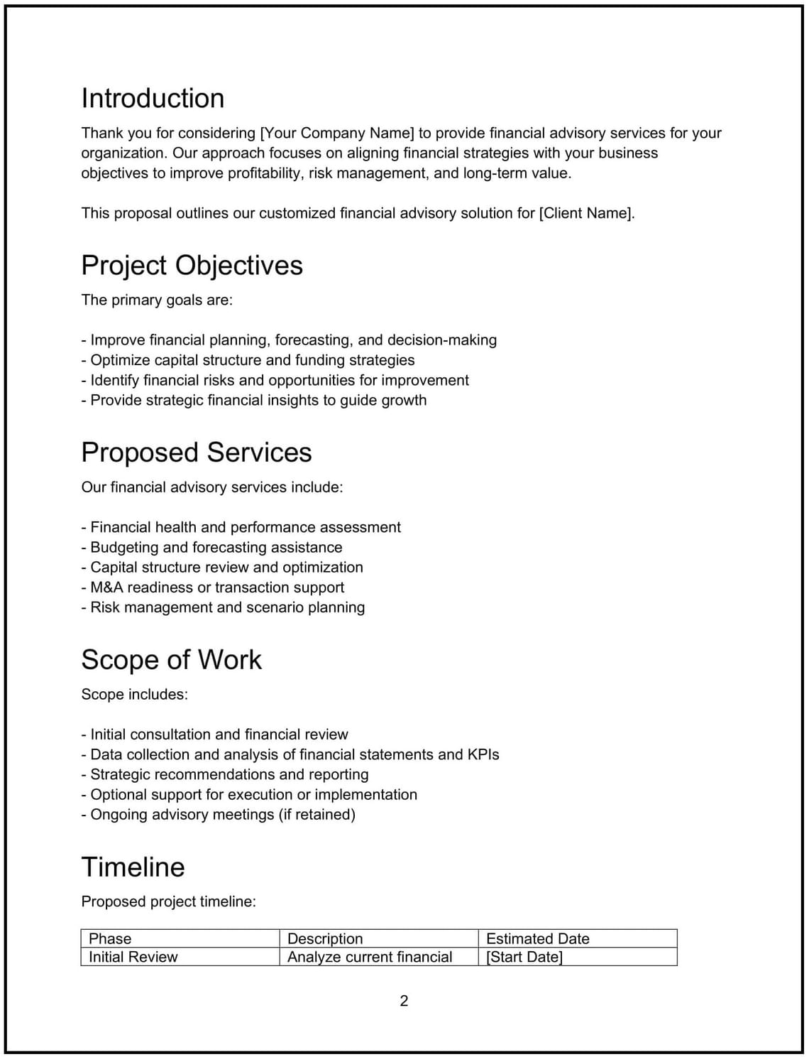 Financial advisory proposal: Free template