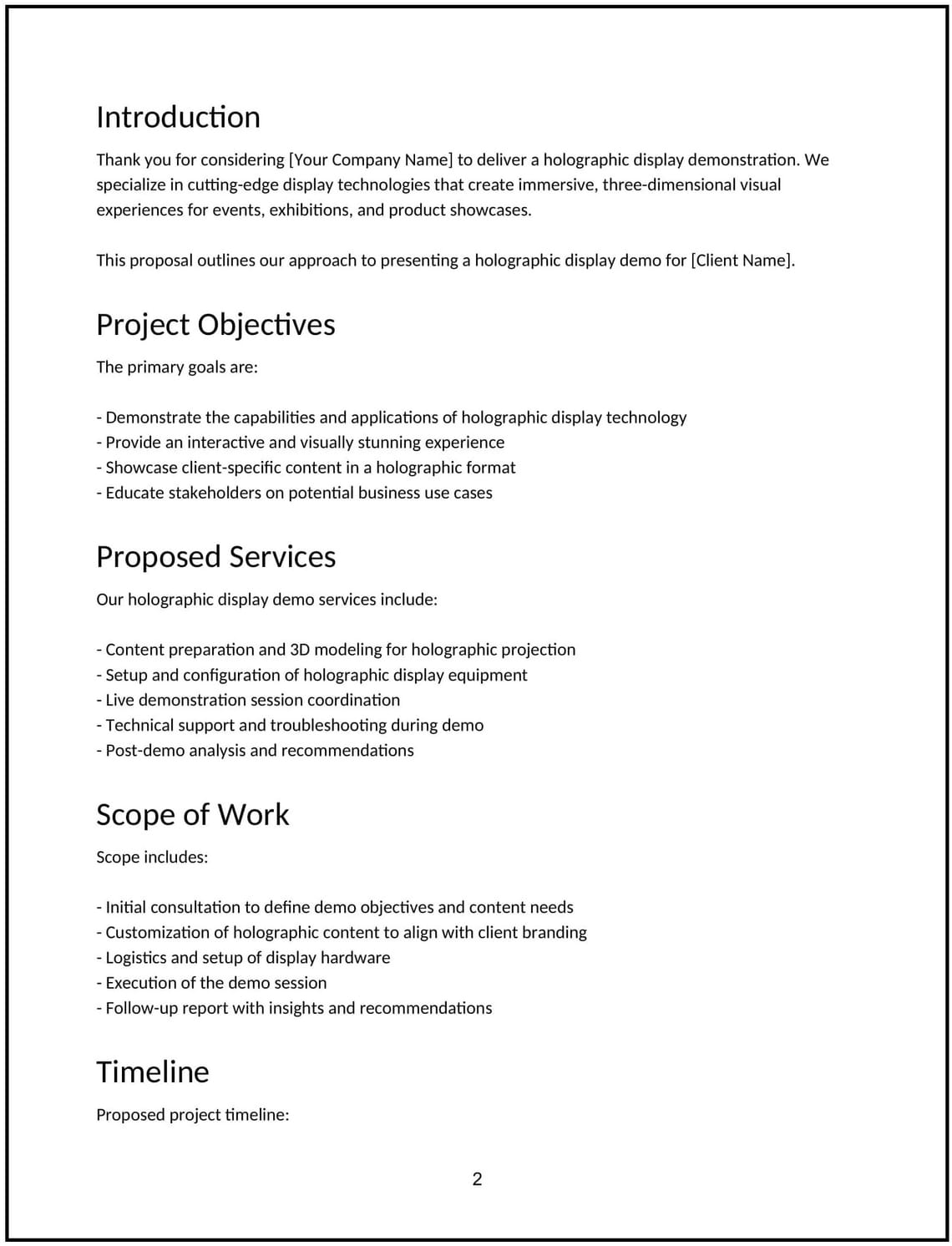 Holographic display demo proposal: Free template