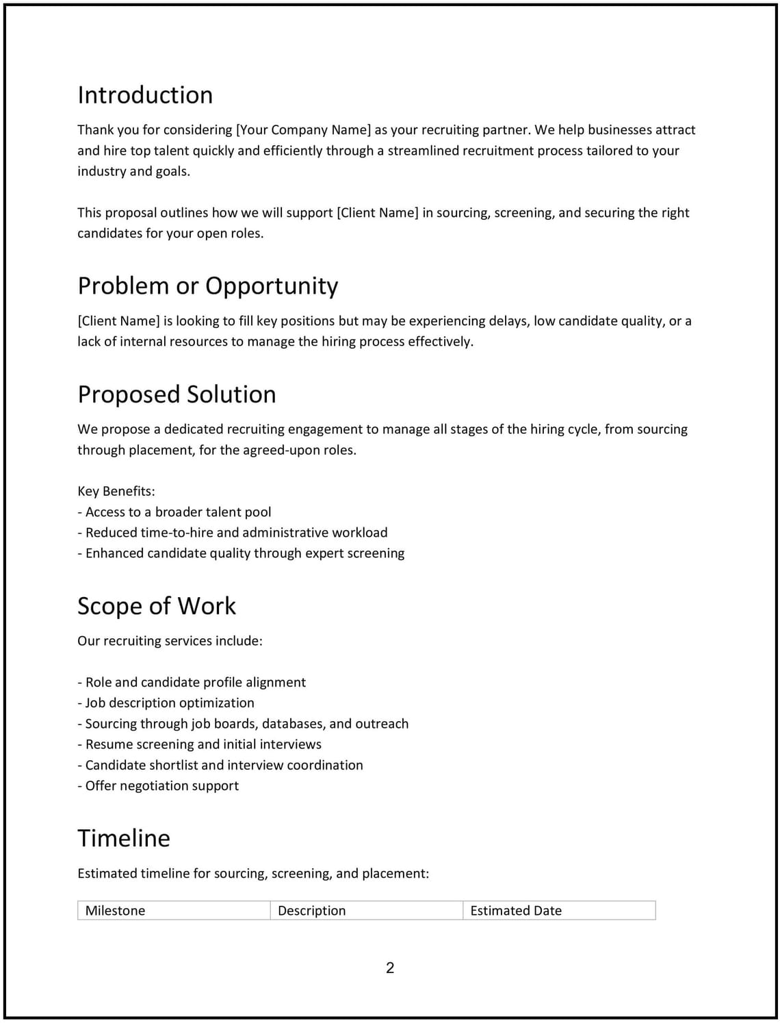 Recruiting proposal: Free template