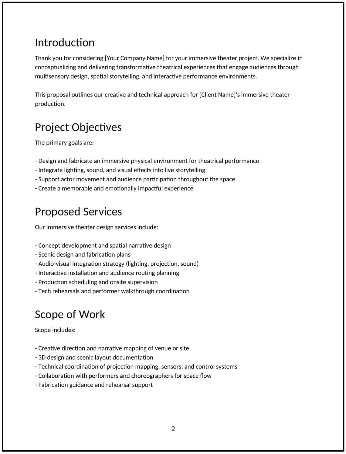 Immersive theater design proposal: Free template