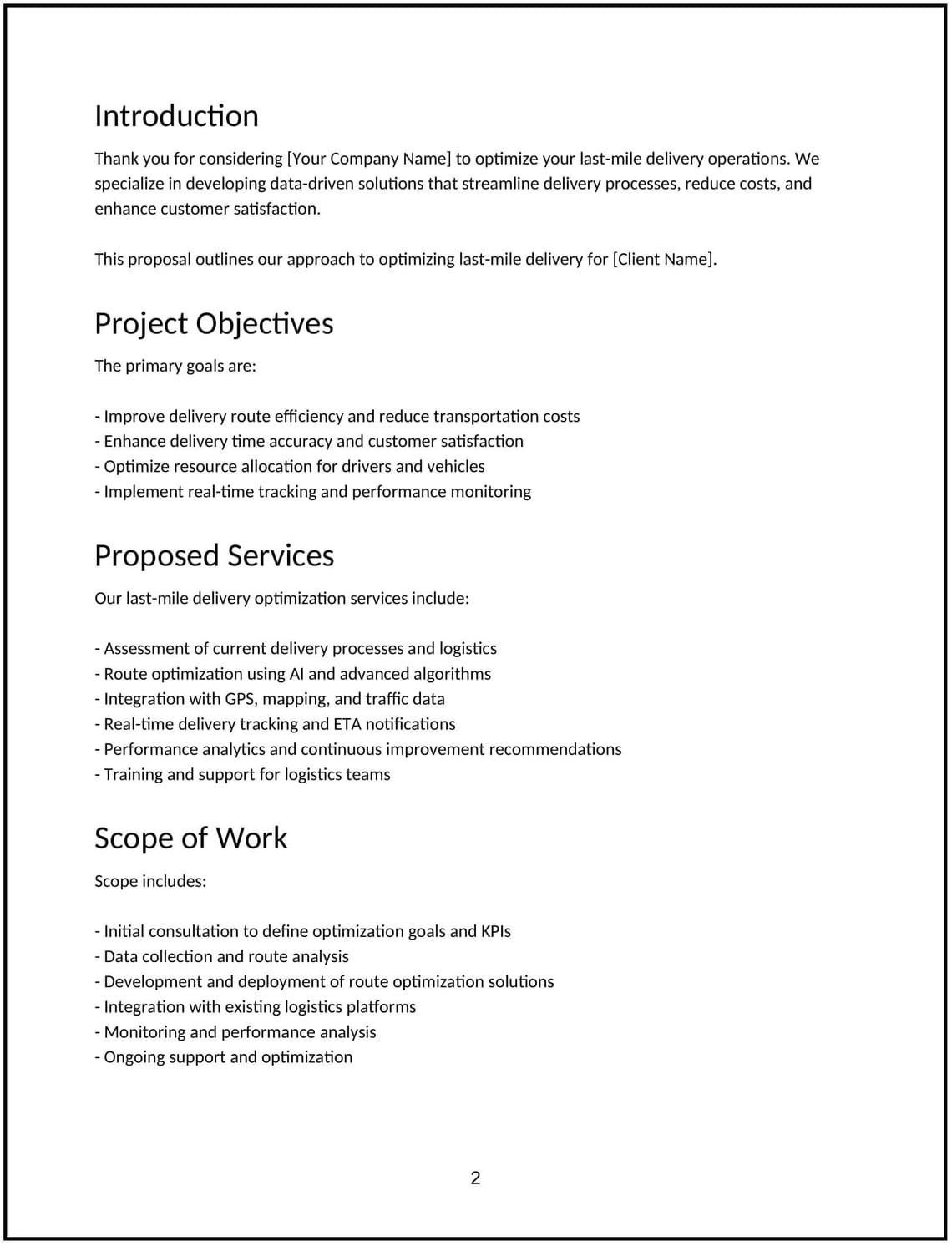 Last-mile delivery optimization proposal: Free template