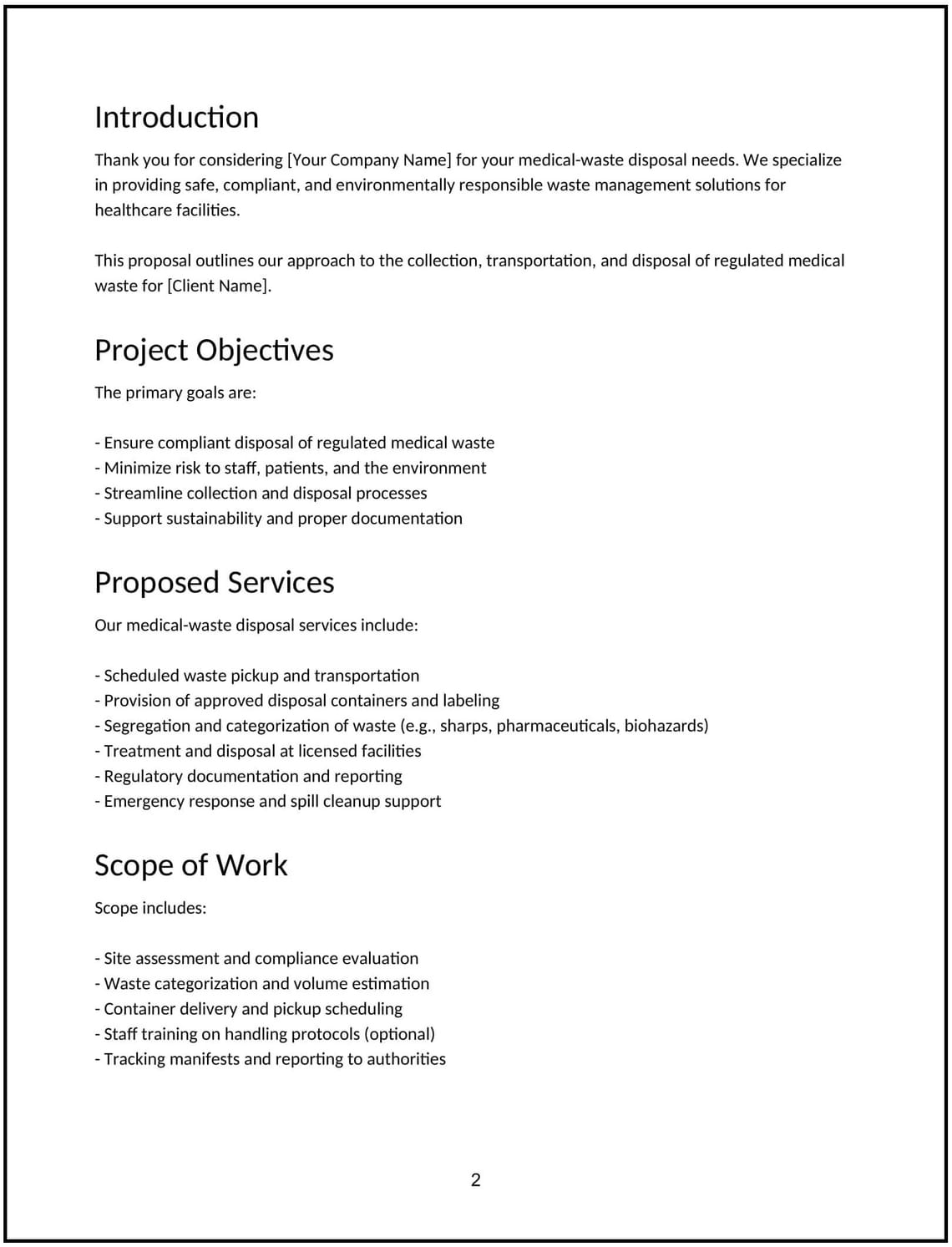 Medical-waste disposal proposal: Free template