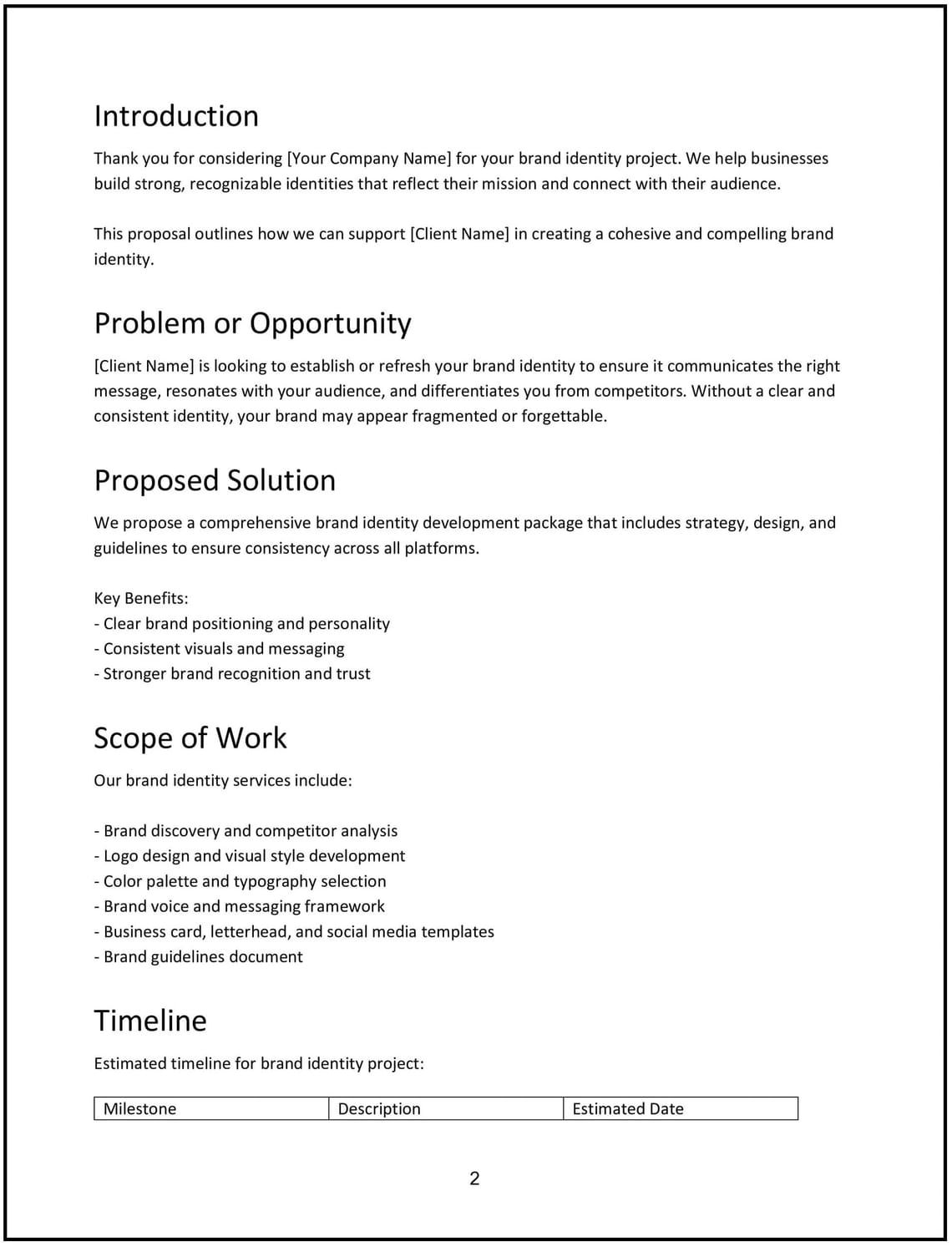 Brand identity proposal: Free template