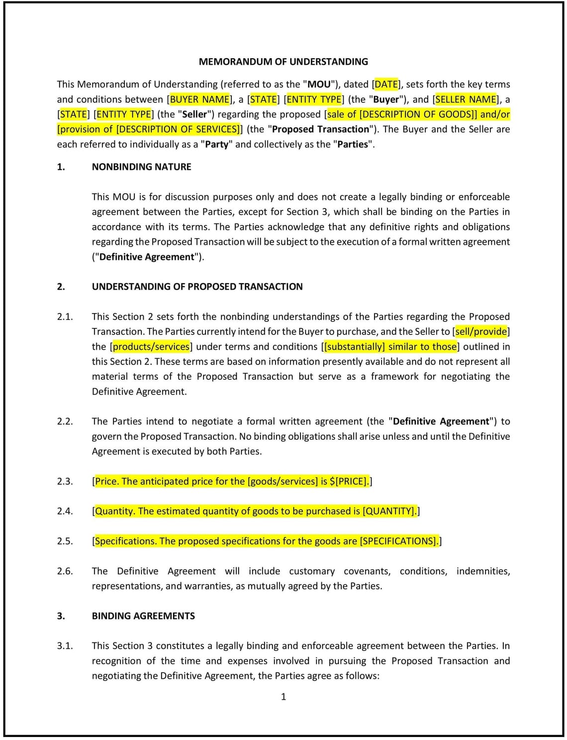 Memorandum of Understanding (MOU) (Tennessee): Free template