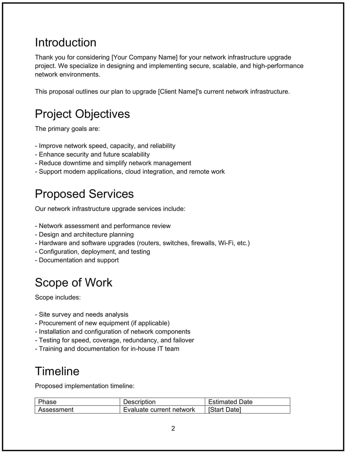 Network infrastructure upgrade proposal: Free template
