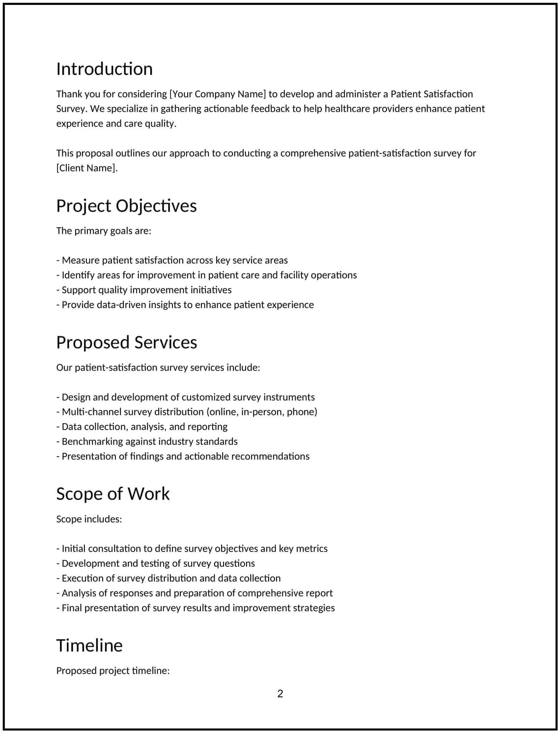 Patient-satisfaction survey proposal: Free template