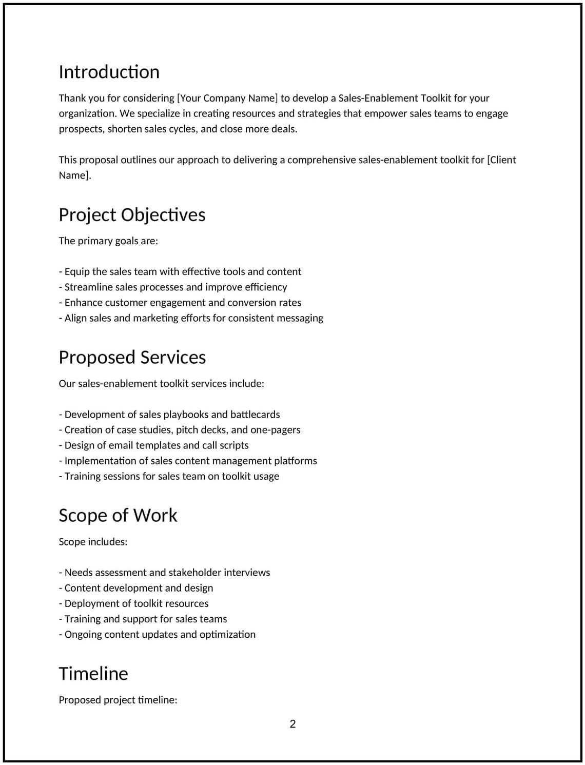 Sales enablement toolkit proposal: Free template