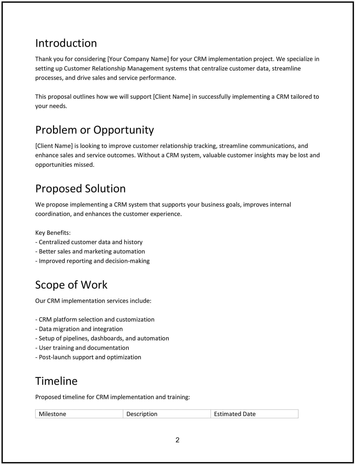 CRM implementation proposal: Free template