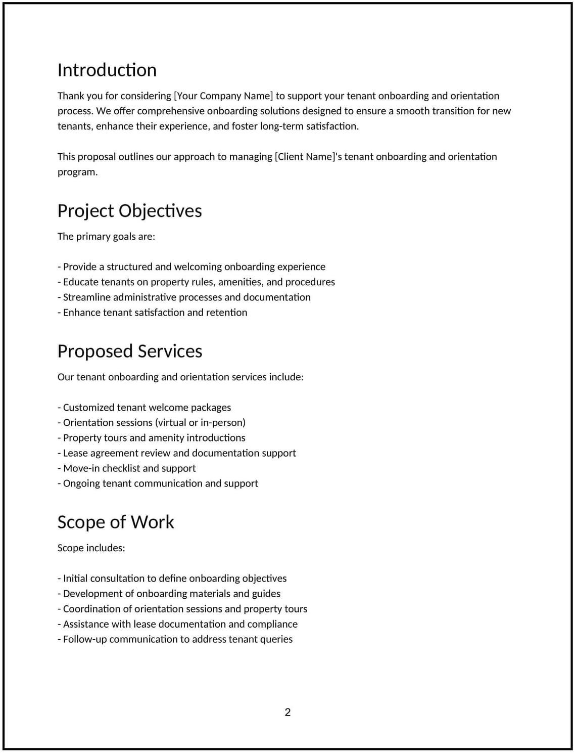 Tenant onboarding and orientation proposal: Free template