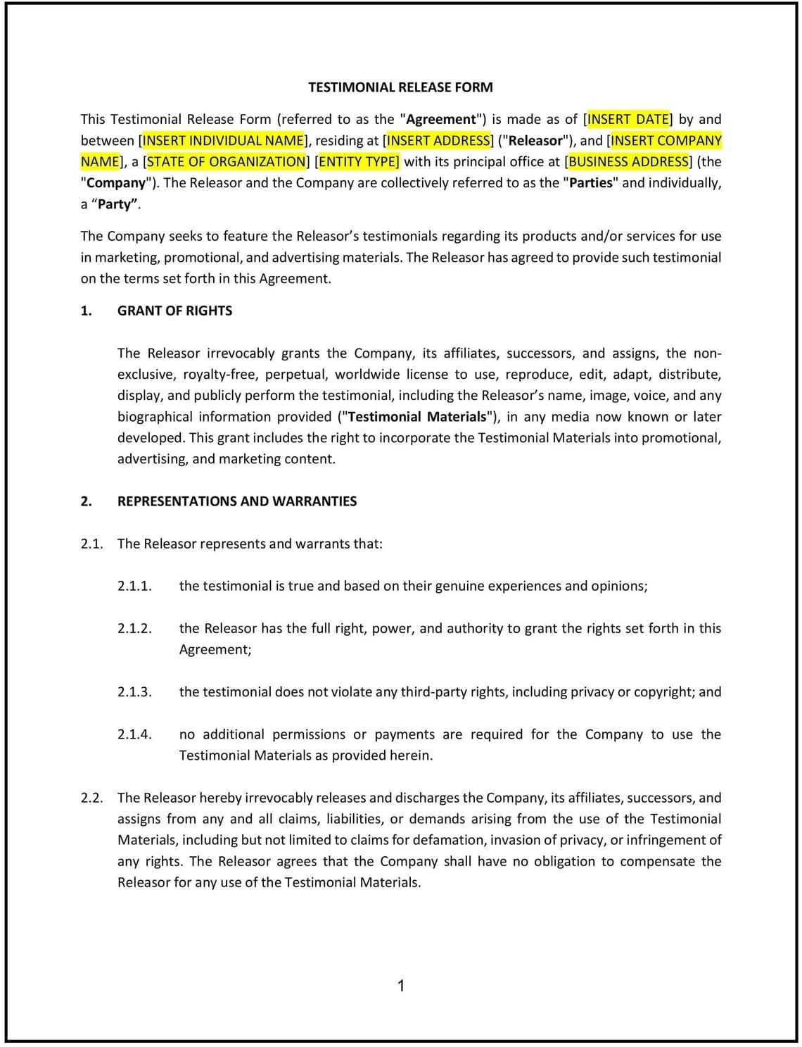 Testimonial Release Form (Michigan): Free template