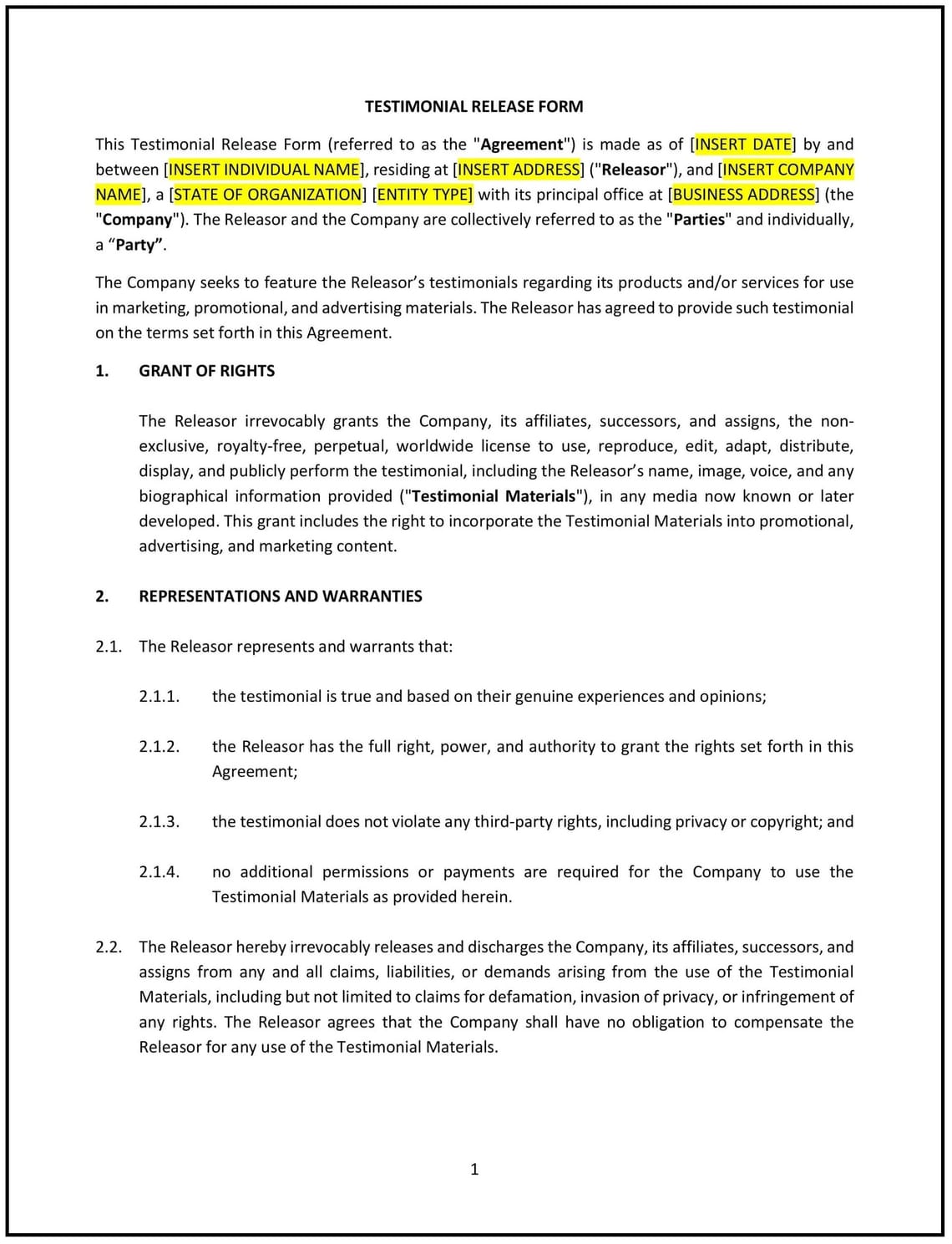 Testimonial Release Form (Utah): Free template