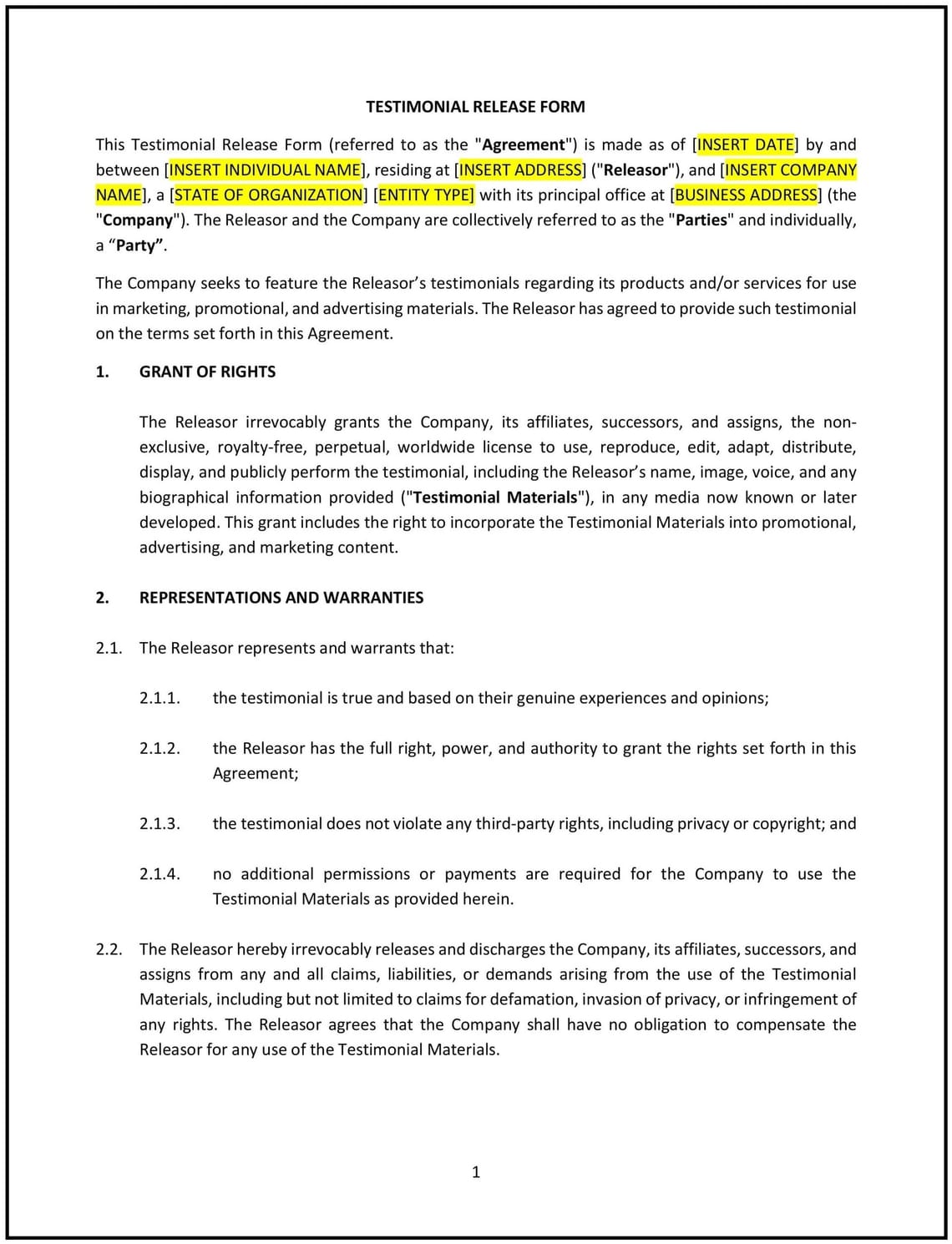 Testimonial Release Form (Vermont): Free template