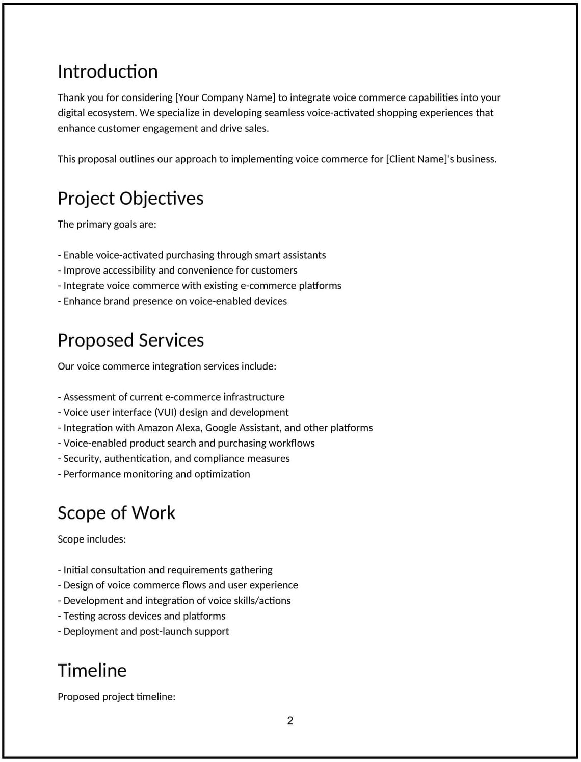 Voice commerce integration proposal: Free template